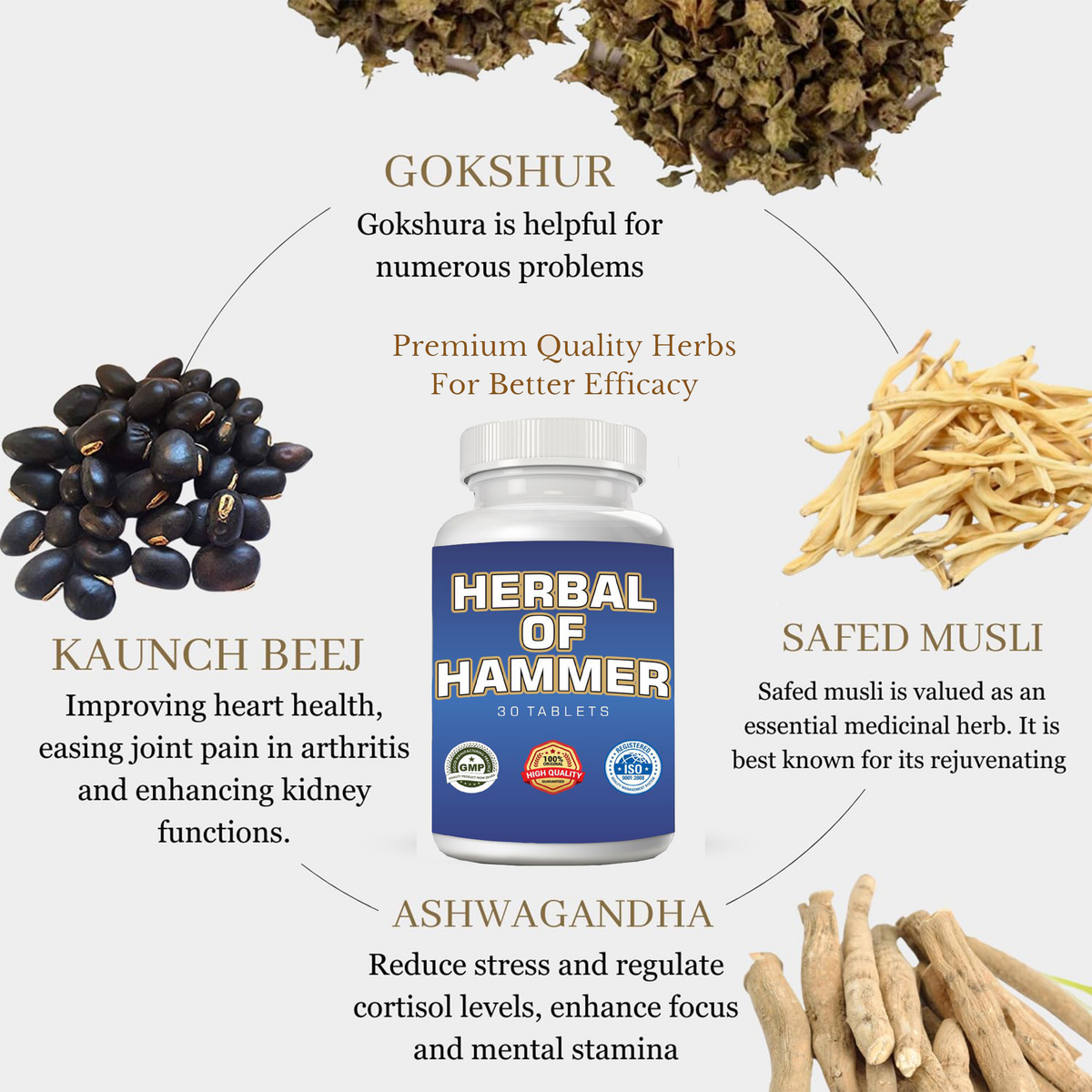 HERBAL OF HAMMER Ashwagandha Tablets for Strength & Stamina (30 Tablet ...